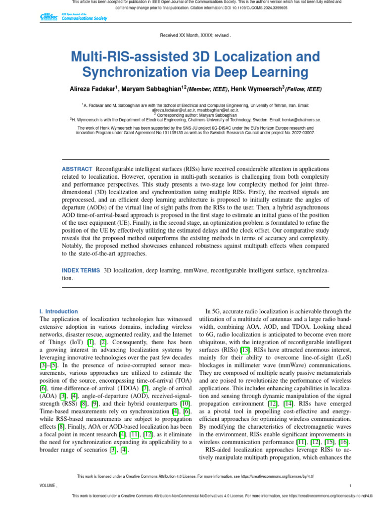 Multi-RIS-Assisted 3D Localization and Synchroniza | PDF | Matrix (Mathematics) | Deep Learning