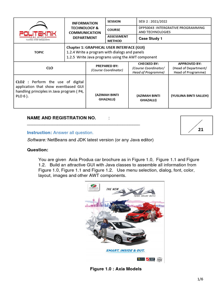 DFP50043 Case Study 1 (CHP 1) - XTTGN | PDF | Menu (Computing) | Java (Programming Language)