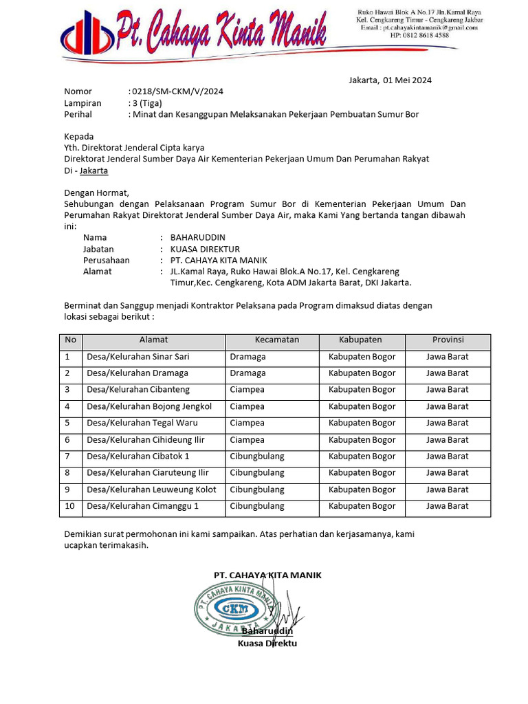 Surat Minat PT - CKM | PDF