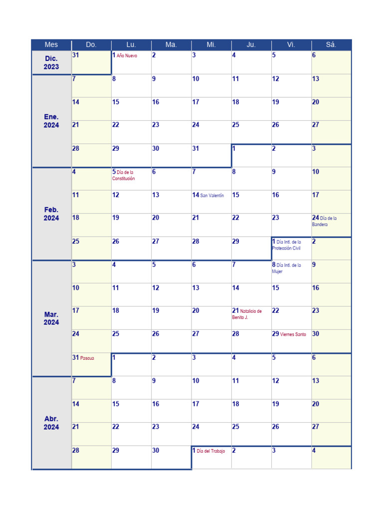 Calendario de Feriados 2024 América Latina | PDF | Bolivia | México