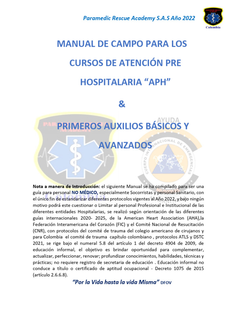 Manual de Aph & Primeros Auxilios Avanzados 2022 | Descargar gratis PDF | Reanimación ...