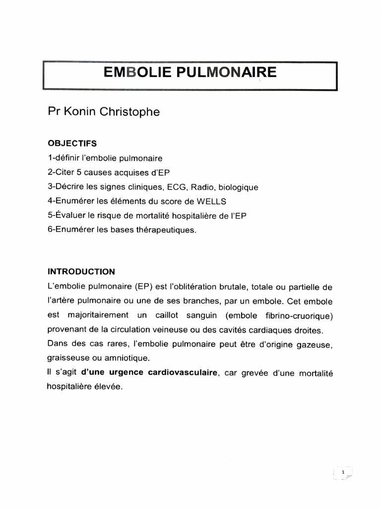 Embolie Pulmonaire | PDF
