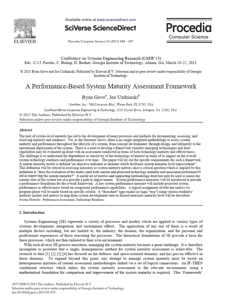 A Performance-Based System Maturity Assessment Framework | PDF | System ...