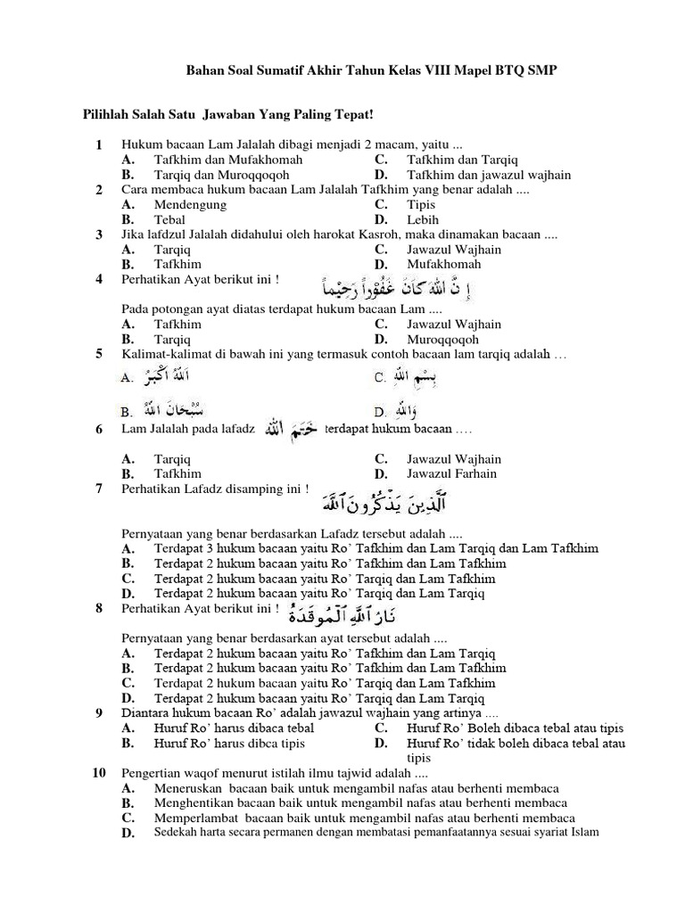 Naskah Soal Asaj - BTQ Kelas Viii | PDF