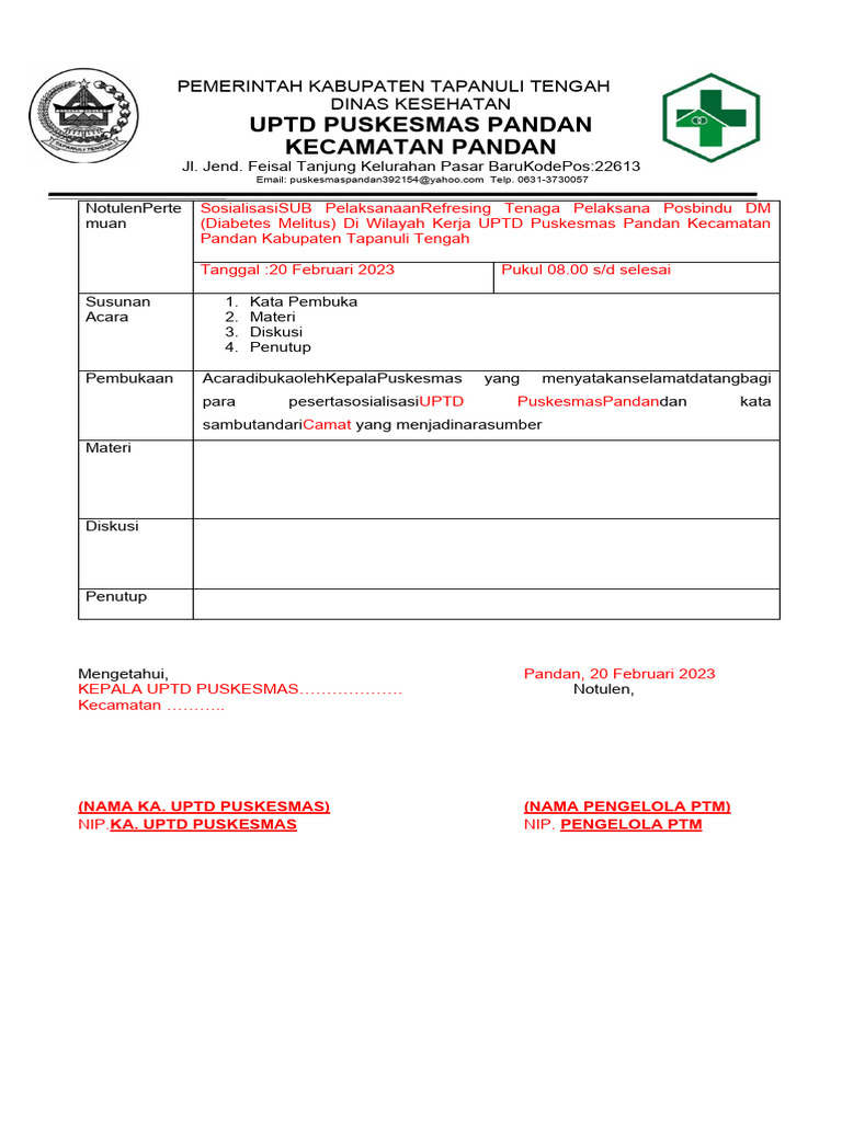 Notulen Dan Undangan SOS. Posbindu DM (20-02-23) | PDF
