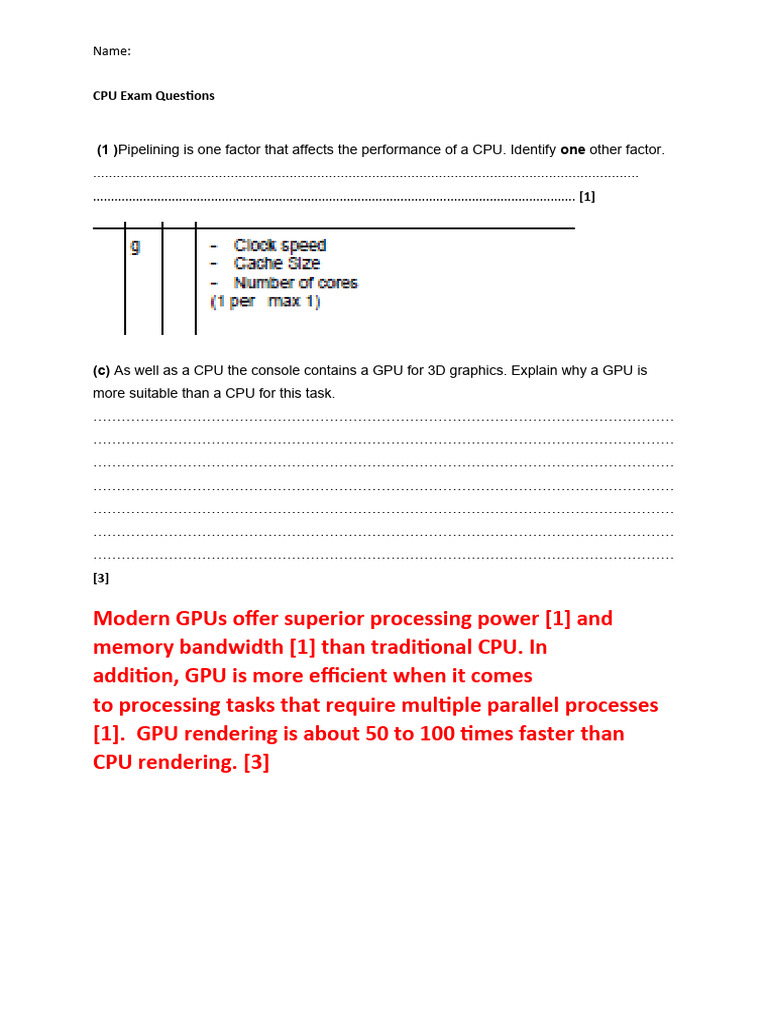 CPU Exam Questions ANSWERS 2 | PDF | Graphics Processing Unit | Central Processing Unit