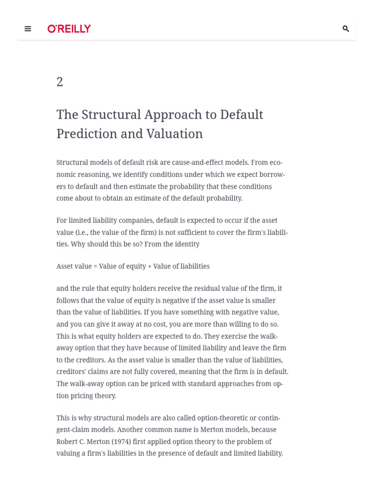 The Structural Approach To Default Prediction and Valuation | PDF ...