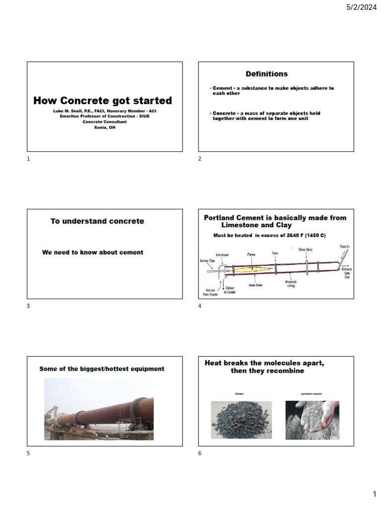 5.08.2024 History of Concrete With Luke Snell, P.E., FACI, Honorary Member ACI | PDF | Lime ...