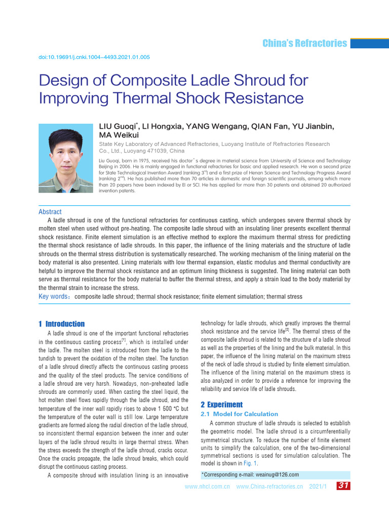 Design of Composite Ladle Shroud For Improving Thermal Shock Resistance ...