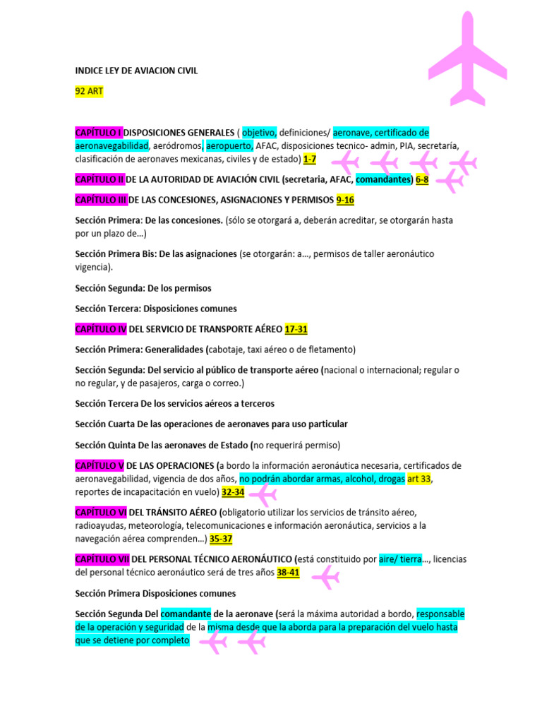 INDICE LEY DE AVIACION CIVIL | PDF | Aeropuerto | Aeroespacial