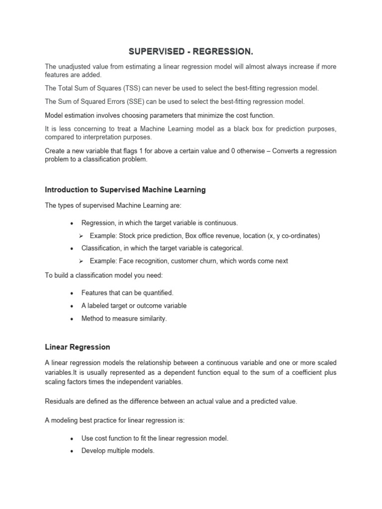 Supervised Regression Notes | PDF | Cross Validation (Statistics ...