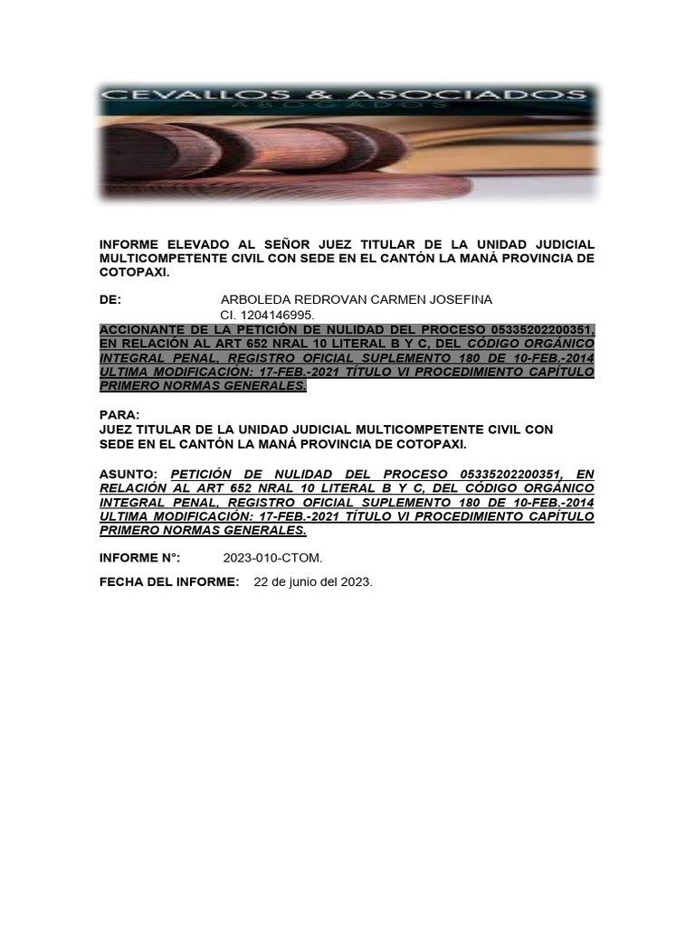 ACCIONANTE DE LA PETICIÓN DE NULIDAD DEL PROCESO 05335202200351, EN ...