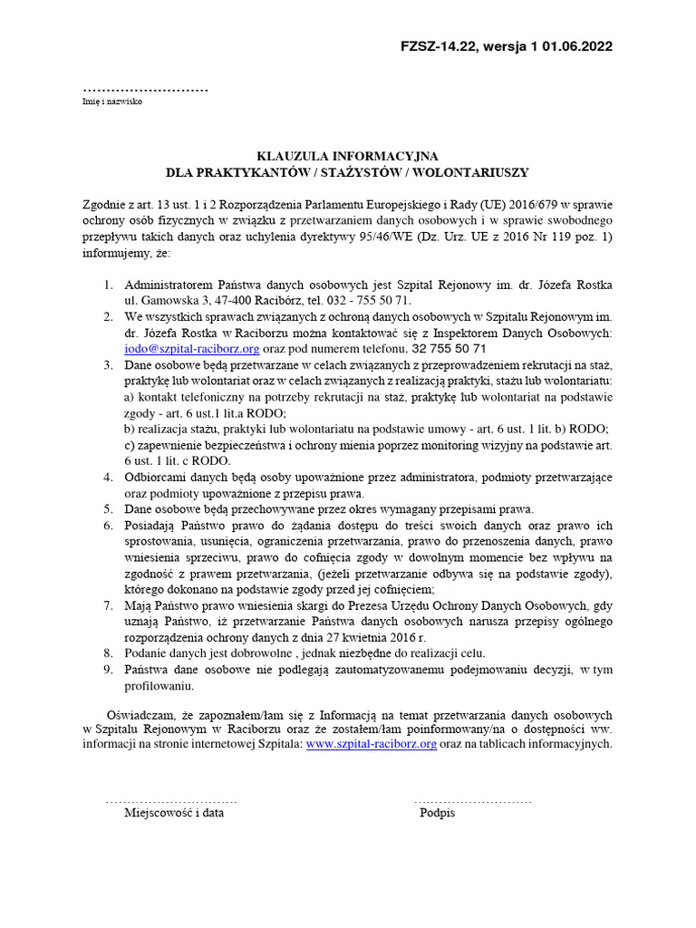 Klauzula Informacyjna | PDF