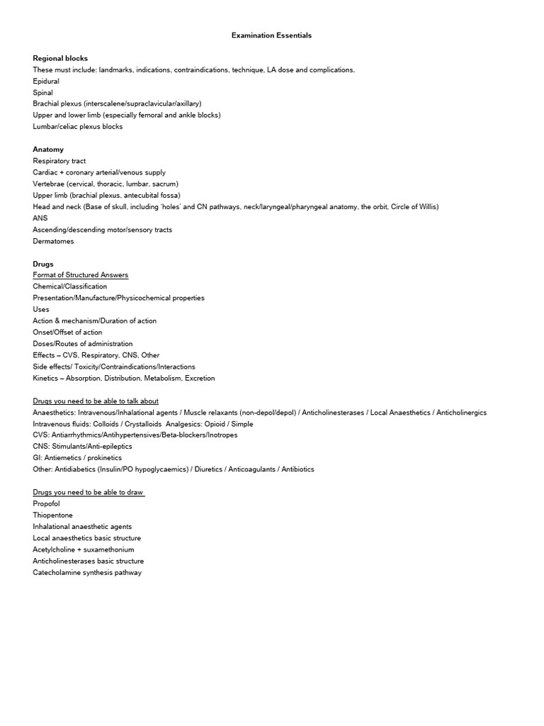 FRCA Primary Exam Essentials | PDF | Respiratory System | Anesthesia