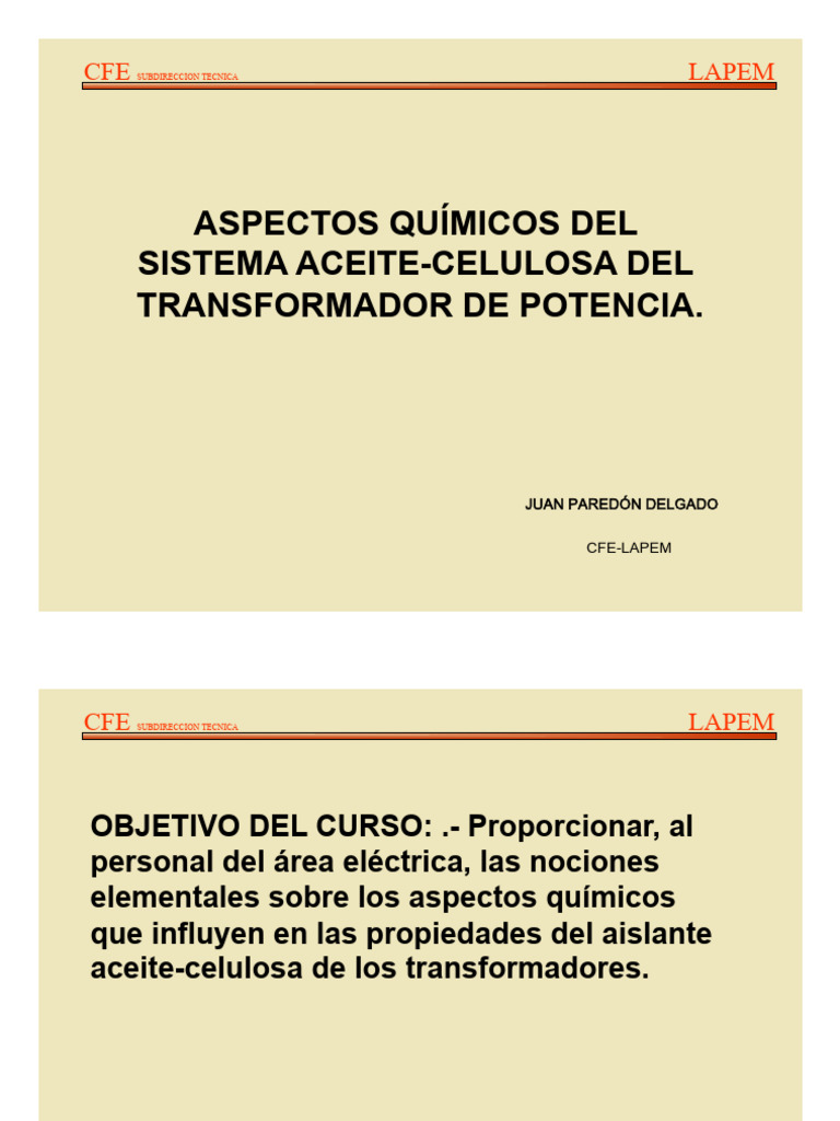 A Aspectos Químicos Del Sistema Aceite-Celulosa Del Transformador de Potencia | PDF | Agua ...