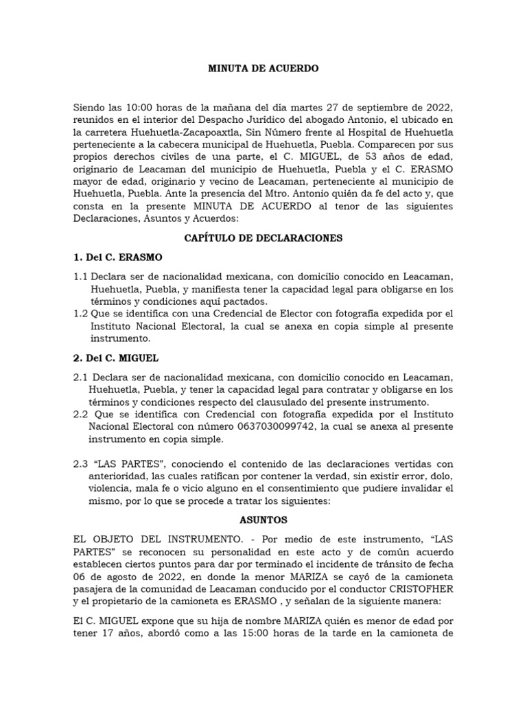 Minuta De Acuerdo Pdf