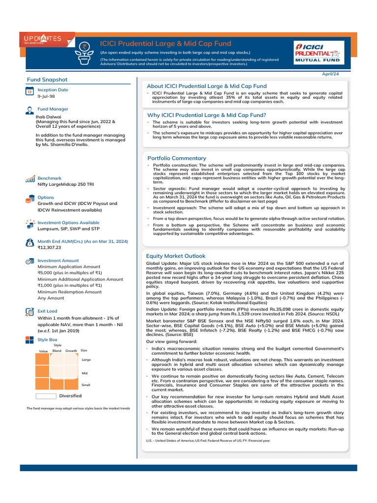 ICICI Prudential Large & Mid Cap Fund Overview | PDF | Investing ...