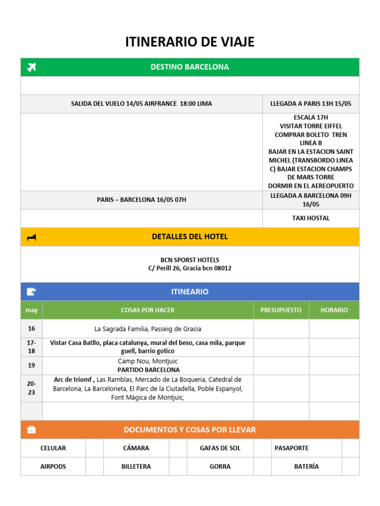 Itinerario de Viajes | PDF | Barcelona