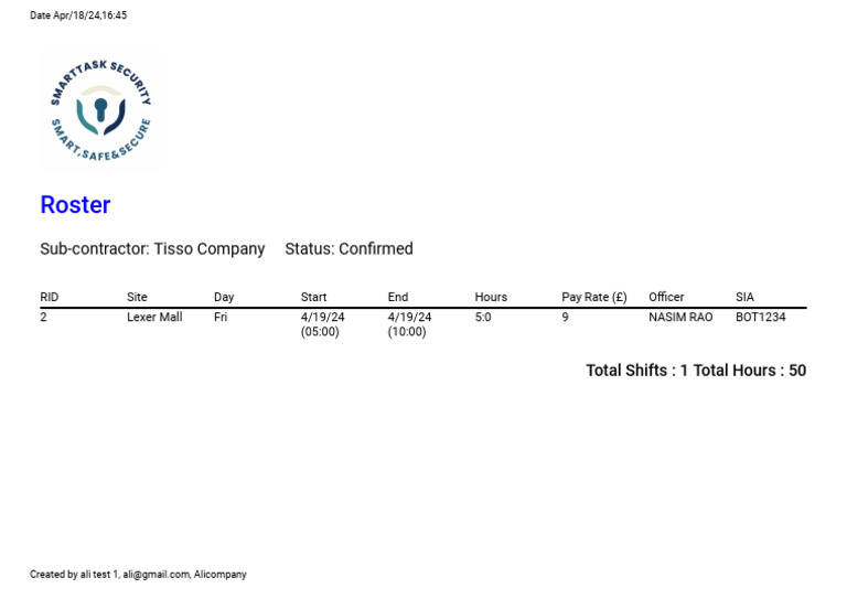 Security Shift Schedule | PDF