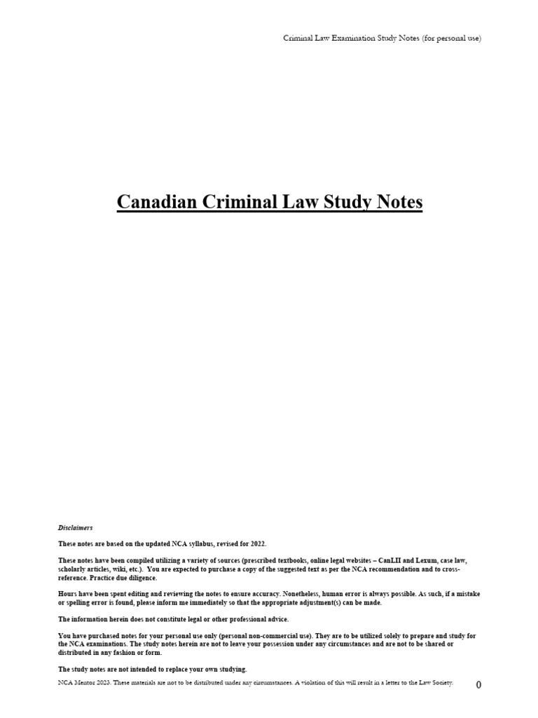 Canadian Criminal Law Study Notes | PDF | Common Law | Justice