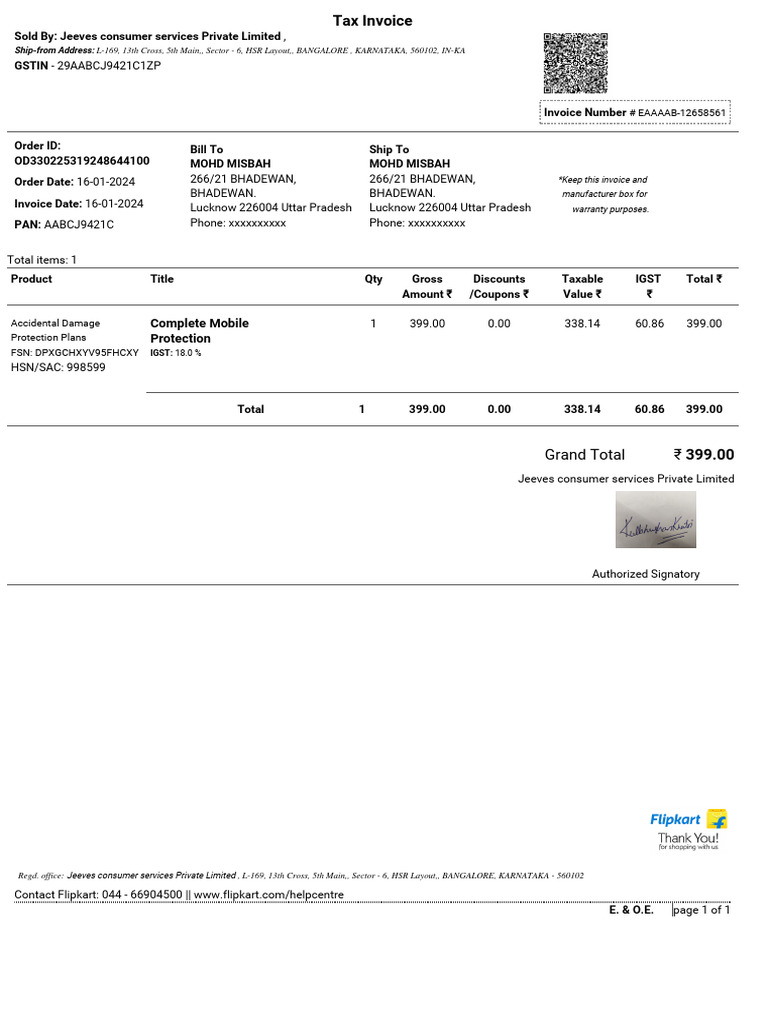 Mansoor Mobile Invoice Misbah | PDF | Government Finances | Taxes