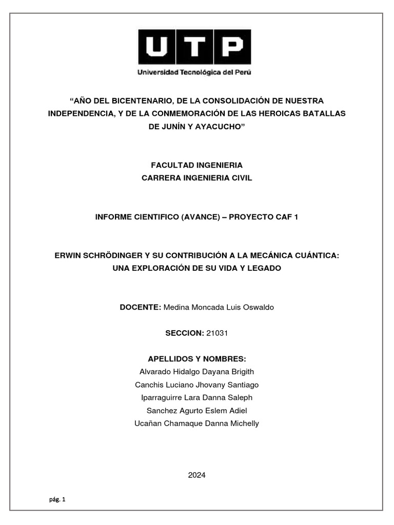 Informe de Erwin Schodinger Final | PDF | Ecuación de Schrödinger ...