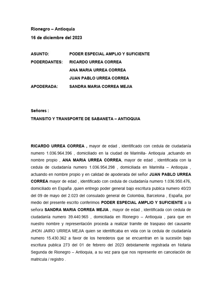 PODER PARA TRASPASO | PDF