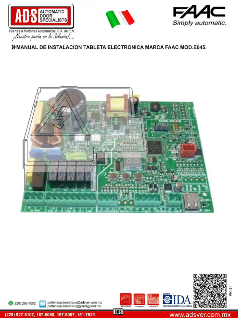MANUAL DE INSTALACION TABLETA ELECTRONICA MARCA FAAC MOD.E045 | PDF