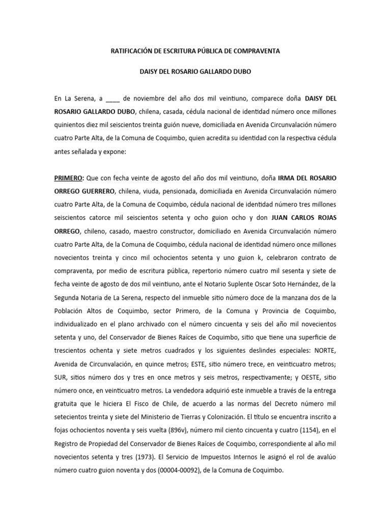 Ratificación de Escritura de Compraventa | PDF