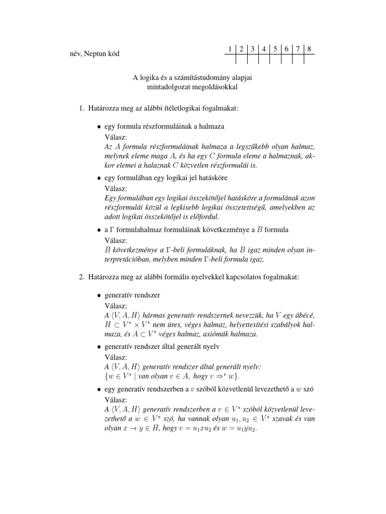 Régi MI Vizsga-Feladatsor Megoldásokkal | PDF