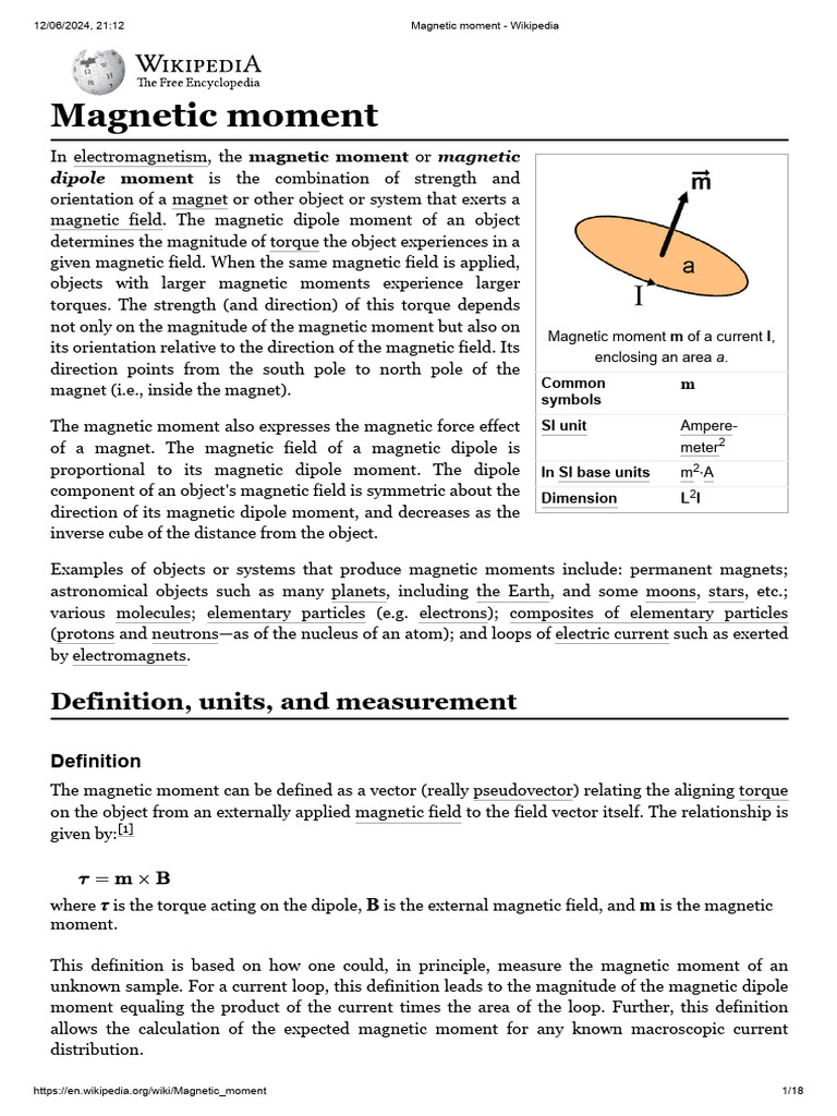 Magnetic Moment | Download Free PDF | Magnetic Field | Magnetism