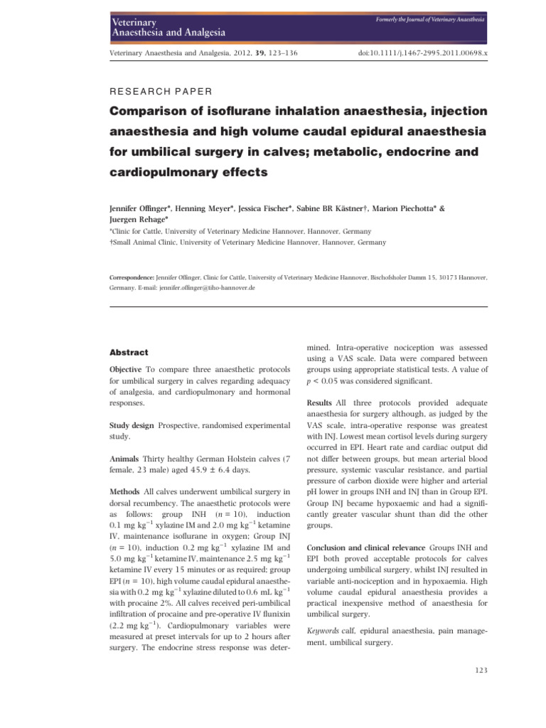 offinger2012 Comparison of isoflurane inhalation anaesthesia, injection ...