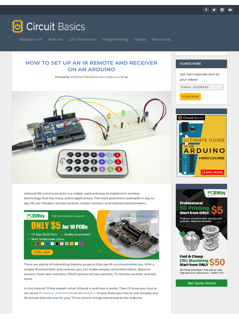 How To Set Up An IR Remote and Receiver On An Arduino - Circuit Basics | PDF | Infrared | Modulation