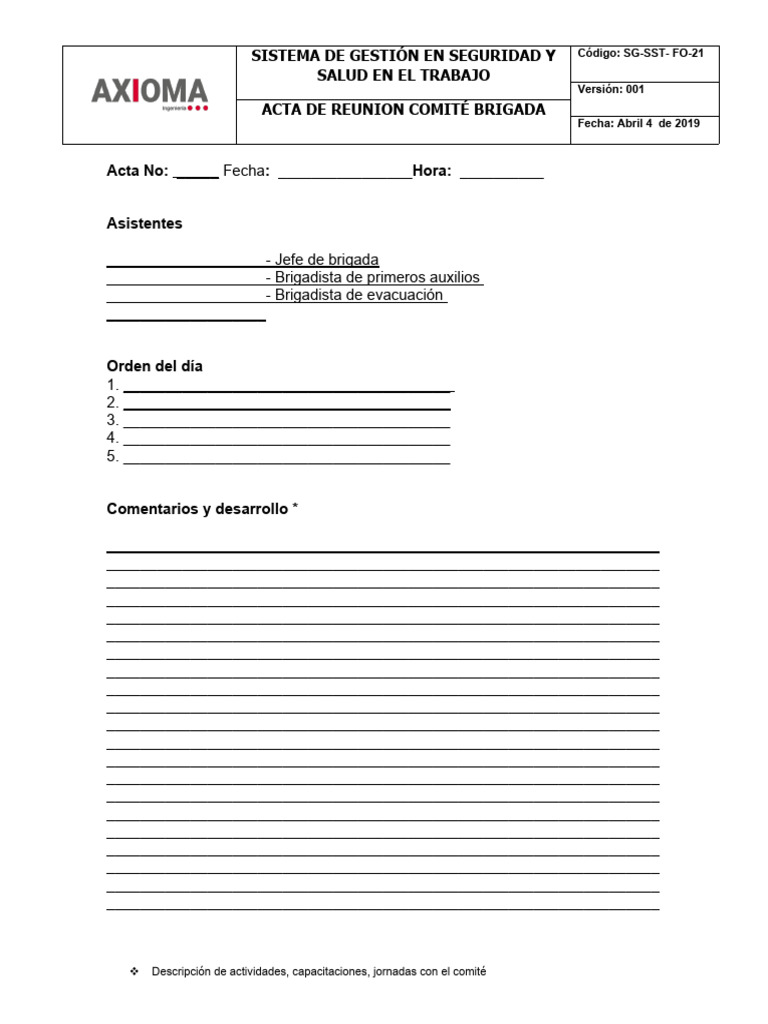 SG-SST - FO-21 - Actas de Comite de Brigada | PDF