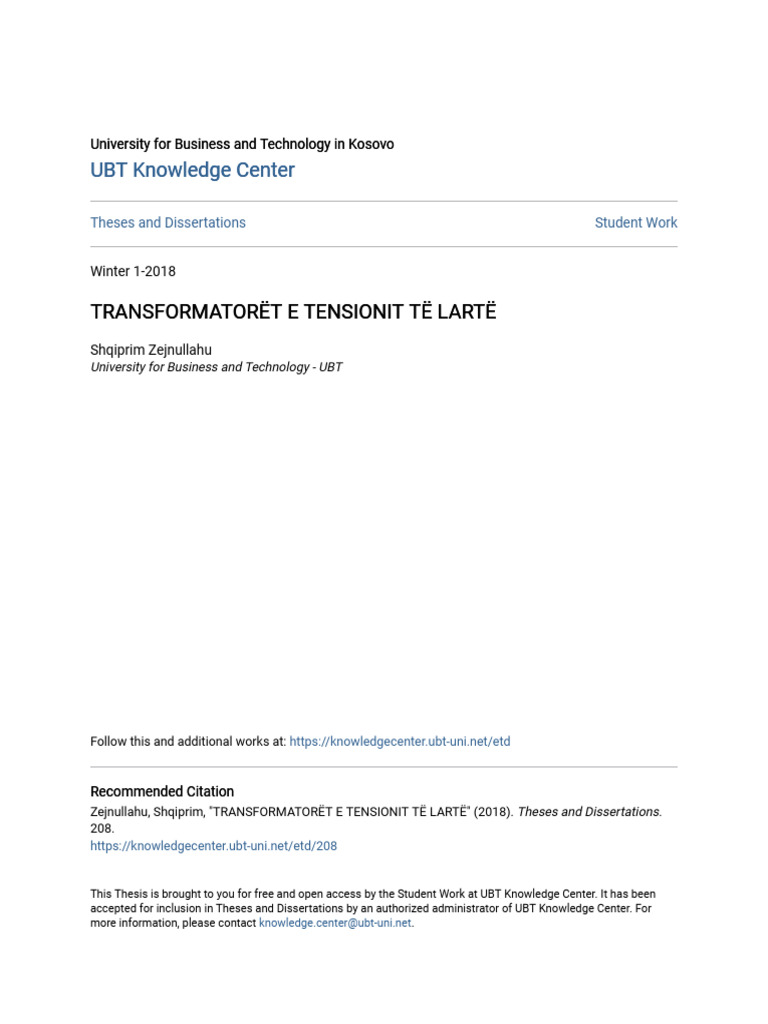 Transformatorët e Tensionit Të Lartë | PDF
