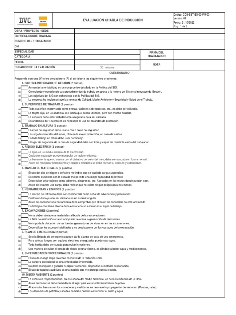 DVC Evaluacion Induccion | PDF