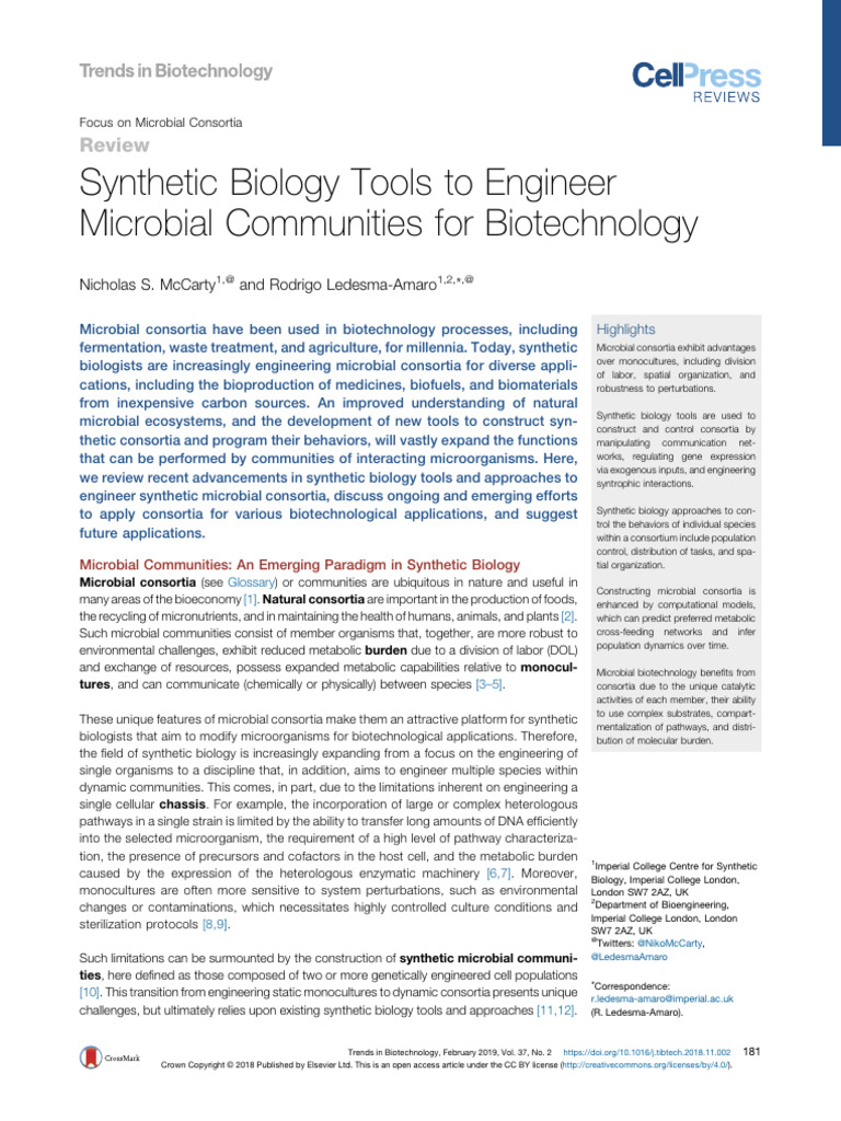 Synthetic Biology Tools To Engineer Microbial Comm | PDF | Cell ...