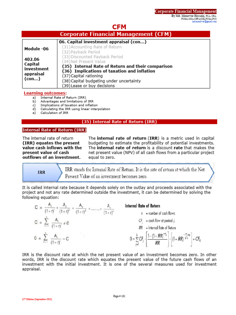 Corporate Financial Management (CFM) - Module-06 - Capital Investment ...