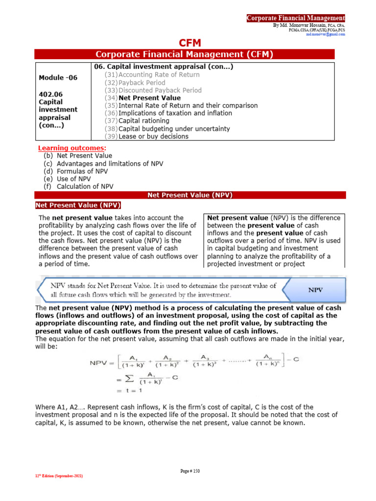 Corporate Financial Management (CFM) - Module-06 - Capital Investment ...