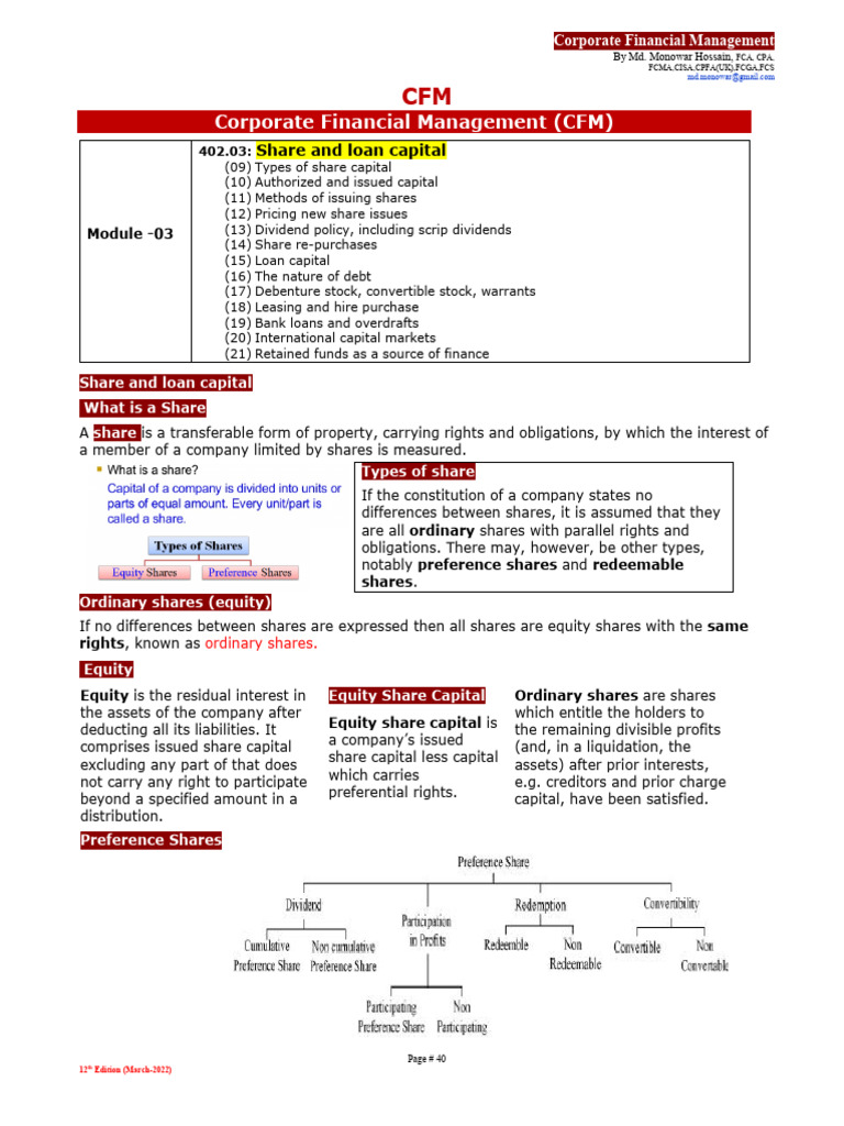 Corporate Financial Management (CFM) - Module-03 - Share and Loan ...