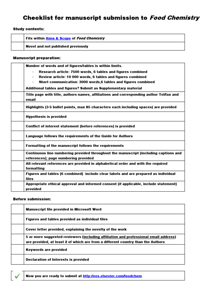 Food Chemistry Manuscript Submission Guide | PDF