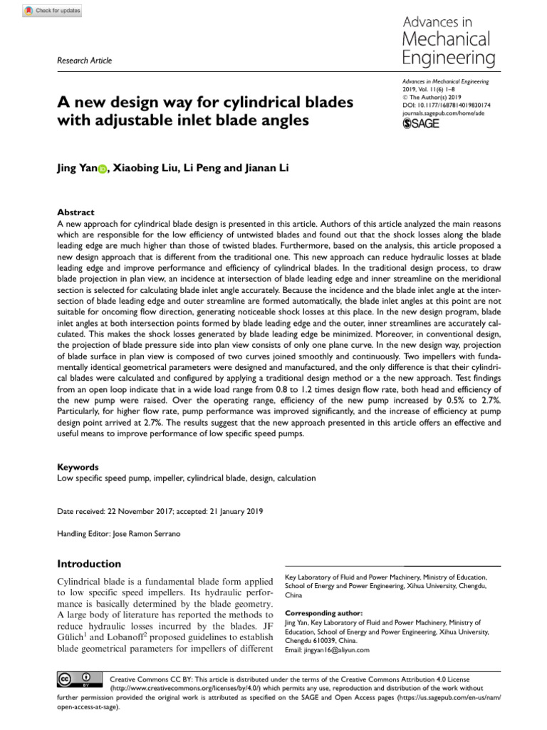 New Design for Cylindrical Blades | PDF | Pump | Flow Measurement