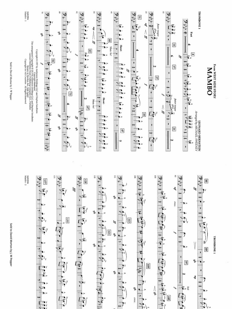 Mambo - Bernstein - Arr. Sweeney - Trombone 1 | PDF