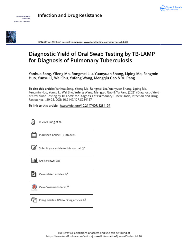 Diagnostic Yield of Oral Swab Testing by TB-LAMP for Diagnosis of ...
