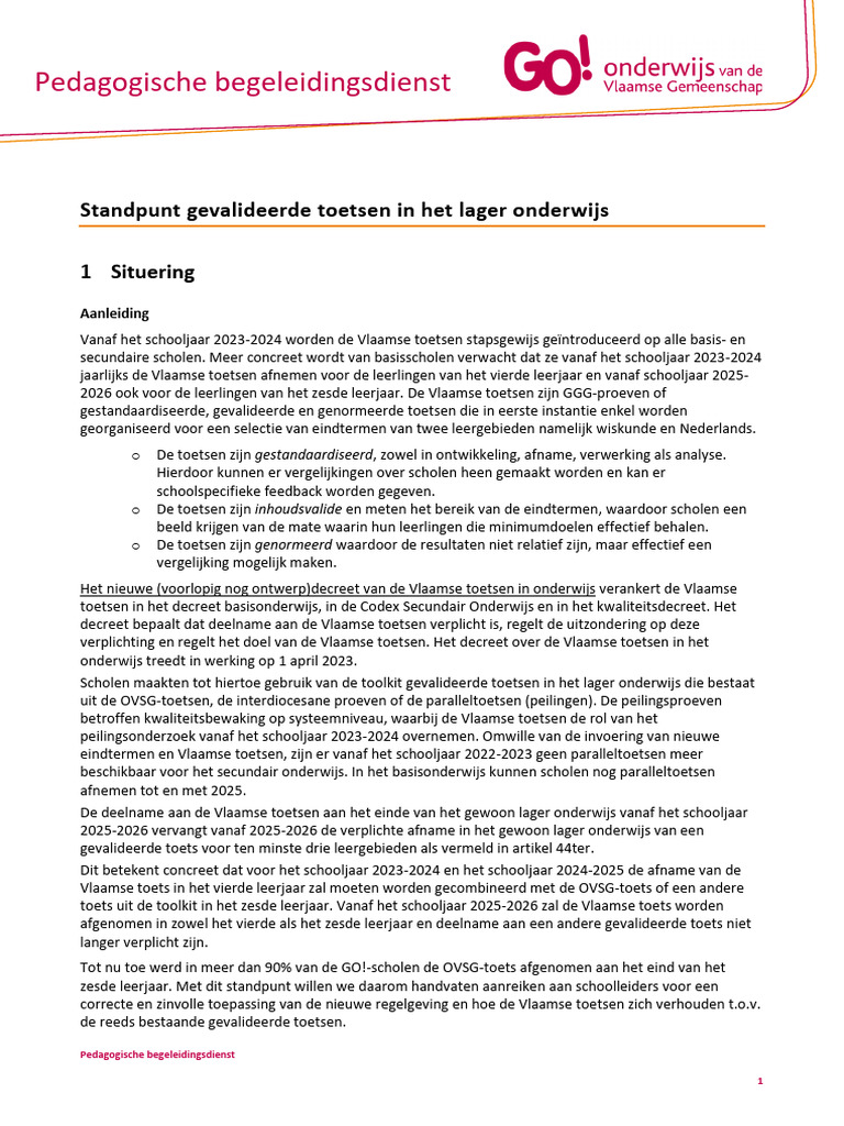 Standpunt Gevalideerde Toetsen Basisonderwijs 2023 | PDF