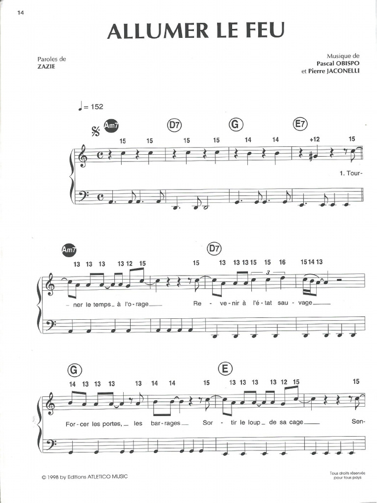 Allumer Le Feu (Chant - Johnny Hallyday) | PDF
