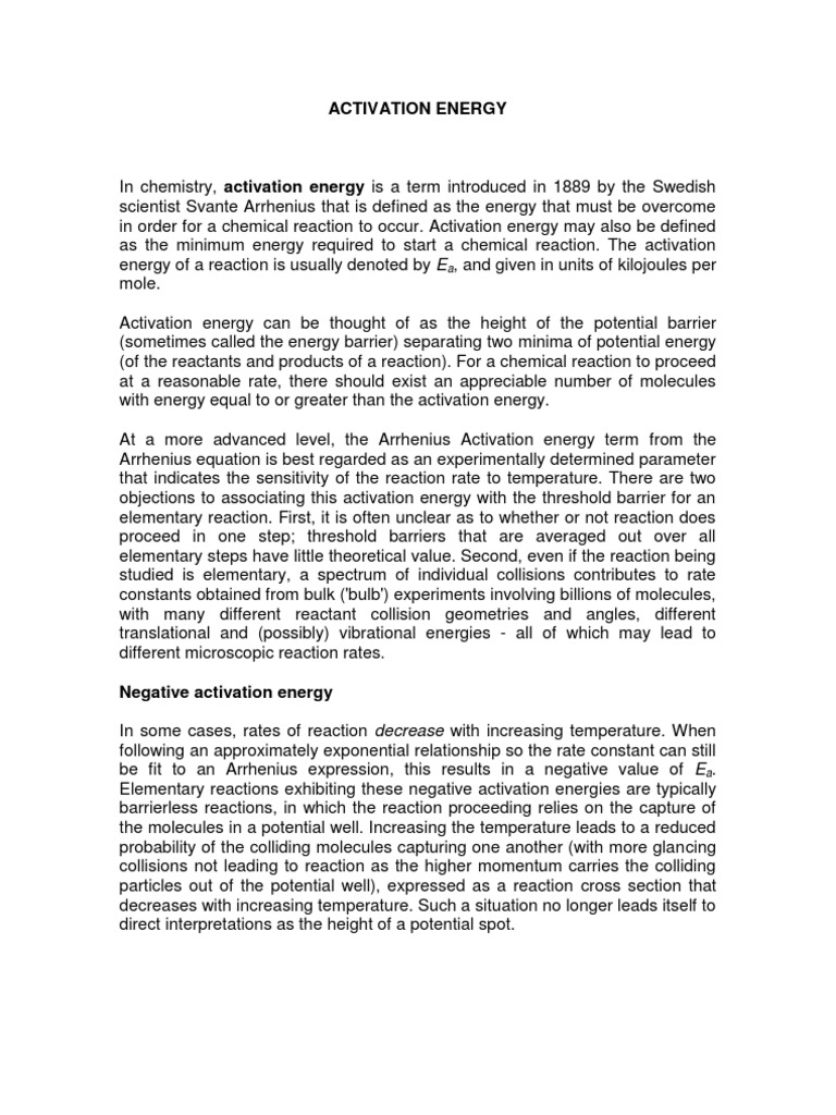 Activation Energy | PDF | Activation Energy | Unit Processes