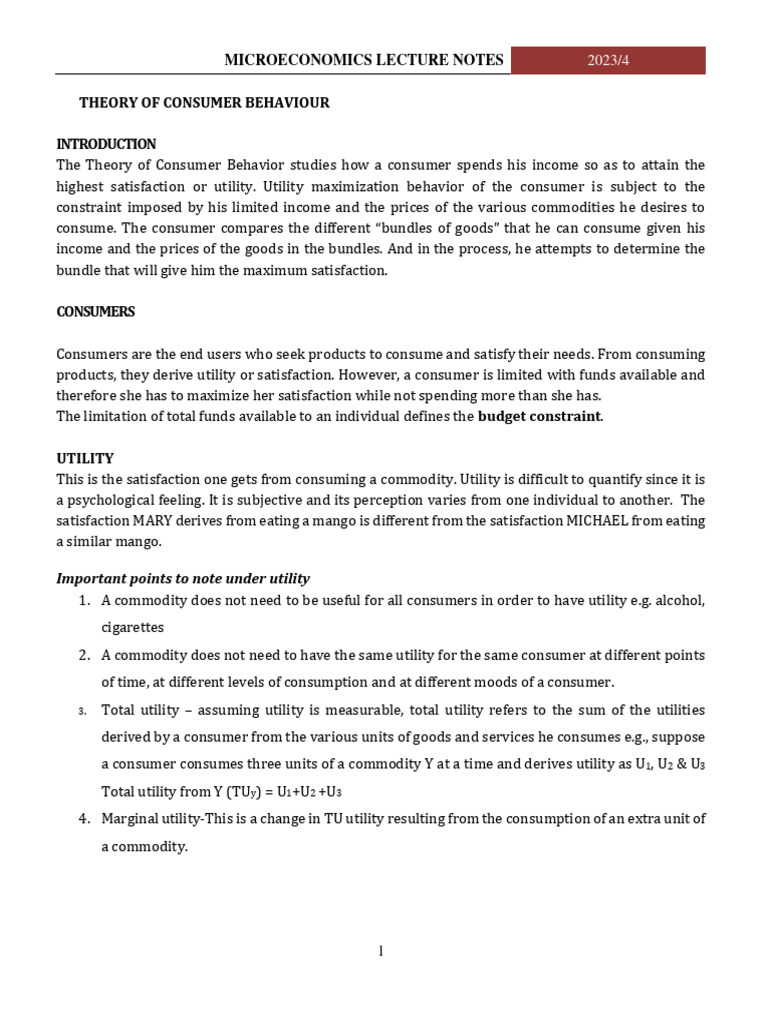 Consumer Behavior Pdf Utility Marginal Utility