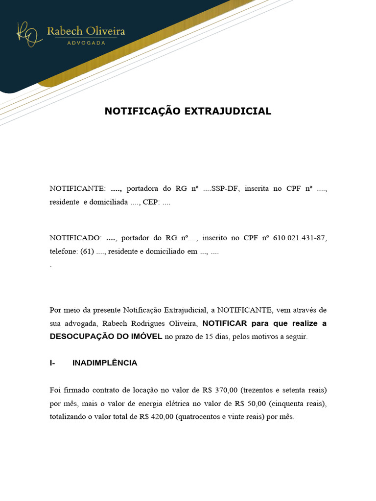 Modelo de Notificação Extrajudicial | PDF | Despejo