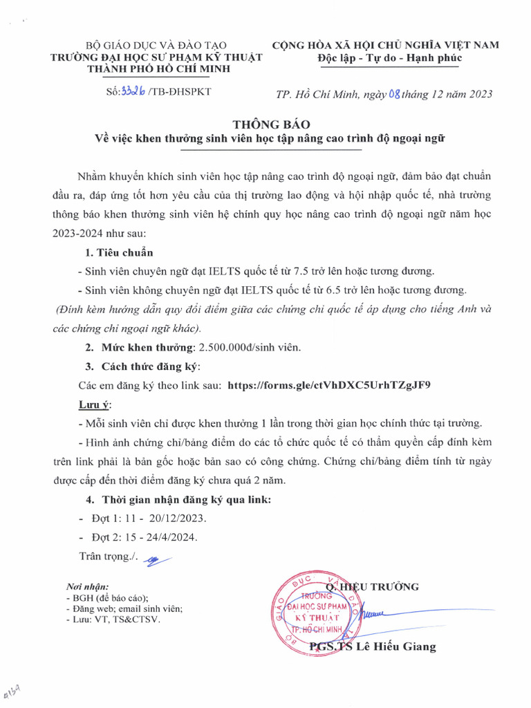 3326 Cvdi TB Khen Thuong SV Hoc Tap Nang Cao Trinh Do Ngoai Ngu | PDF